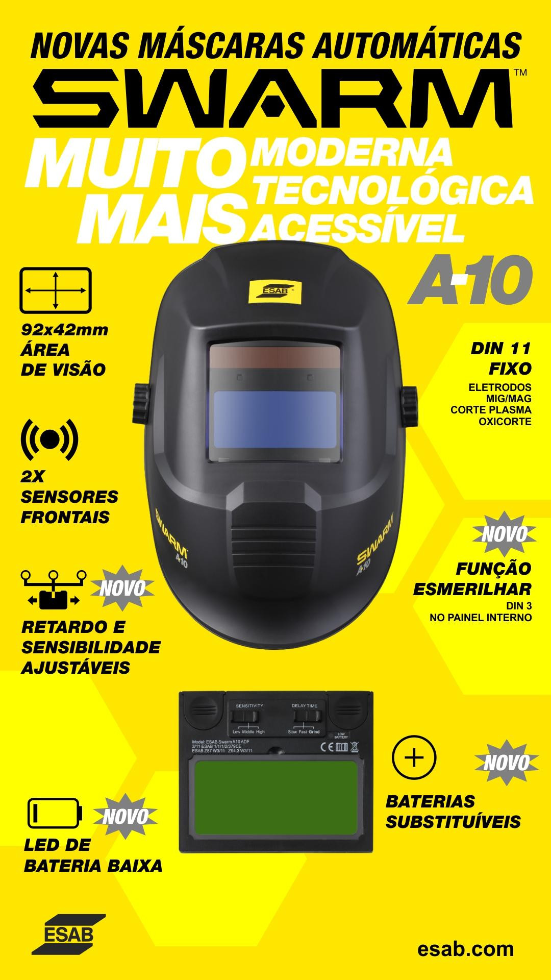 Máscara de Solda Automática Swarm A10 | Loja ESAB